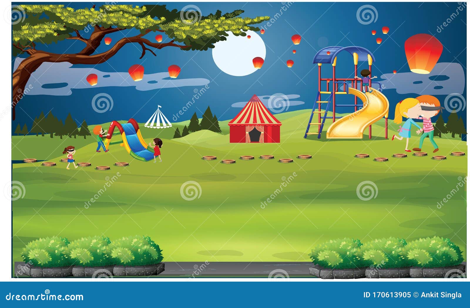 Kids are playing in night stock vector. Illustration of creative ...