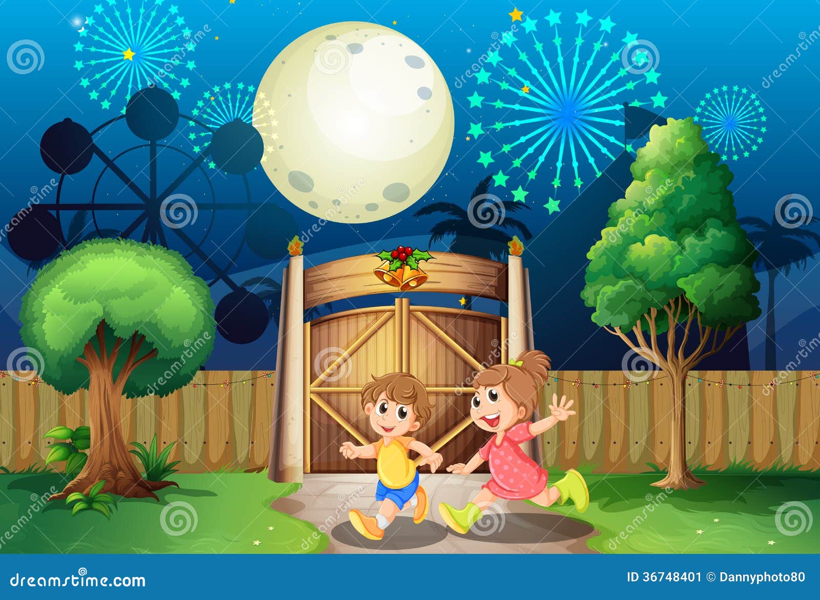 Kids Playing Outdoor in the Middle of the Night Stock Illustration ...
