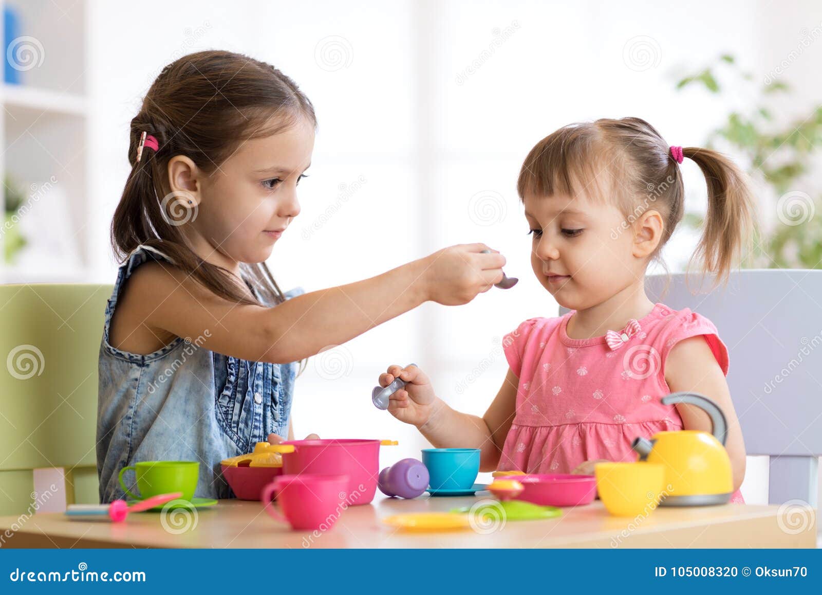 Kids Playing with Plastic Tableware Stock Photo - Image of kindergarten ...