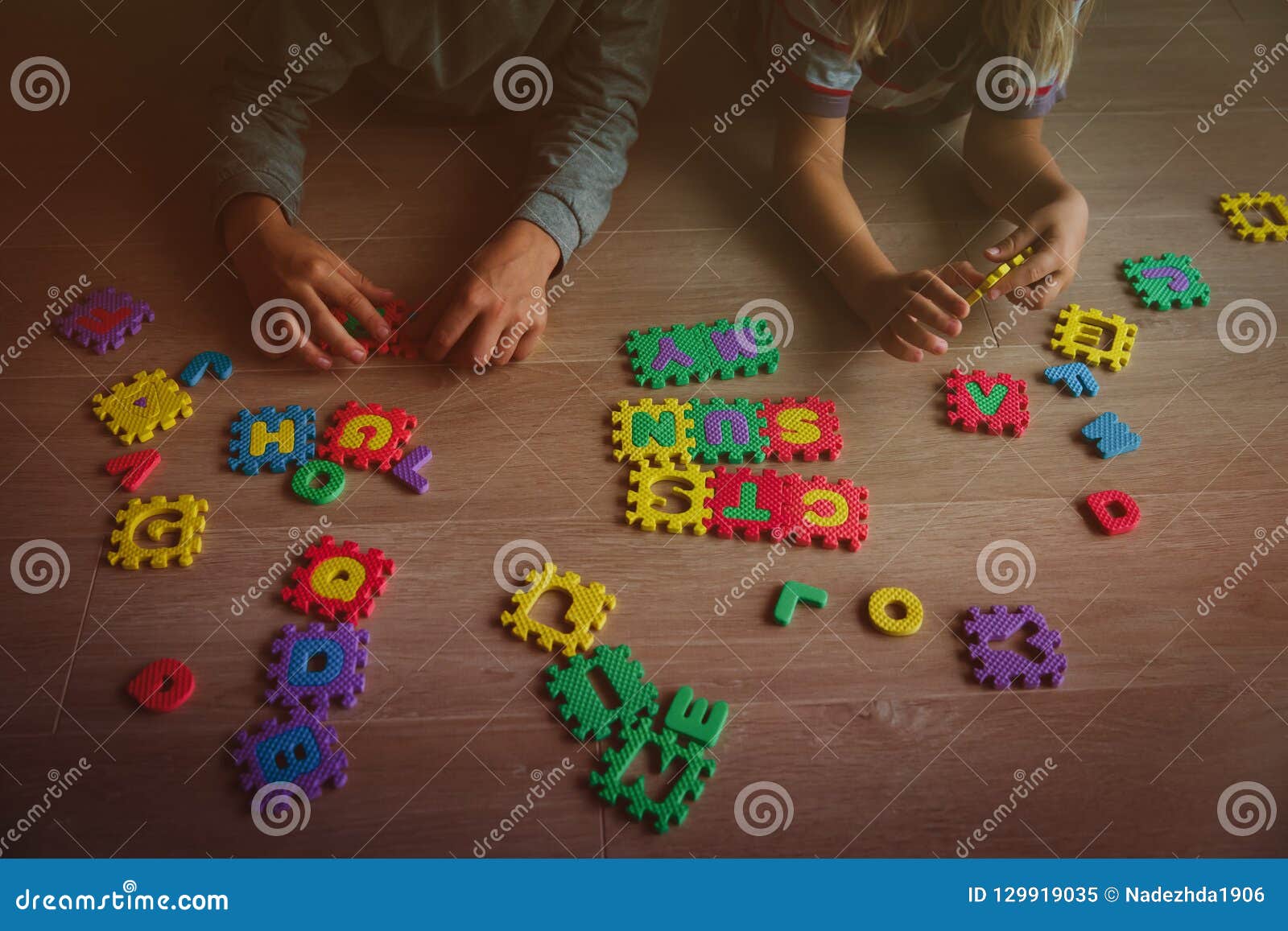 Kids Playing with Puzzle, Education and Learning Stock Image - Image of ...