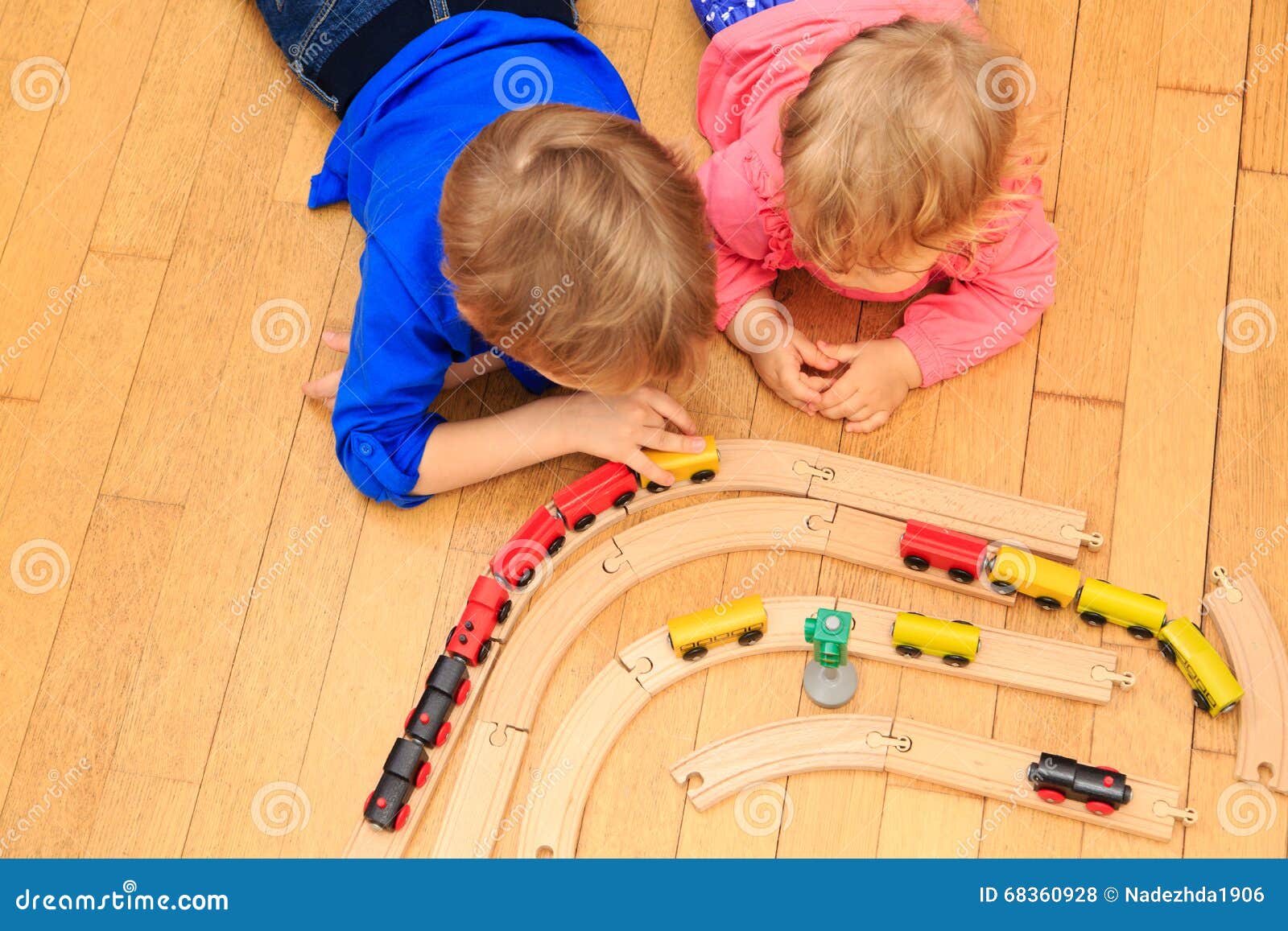 Kids Playing with Railroad and Trains Indoor Stock Photo - Image of ...