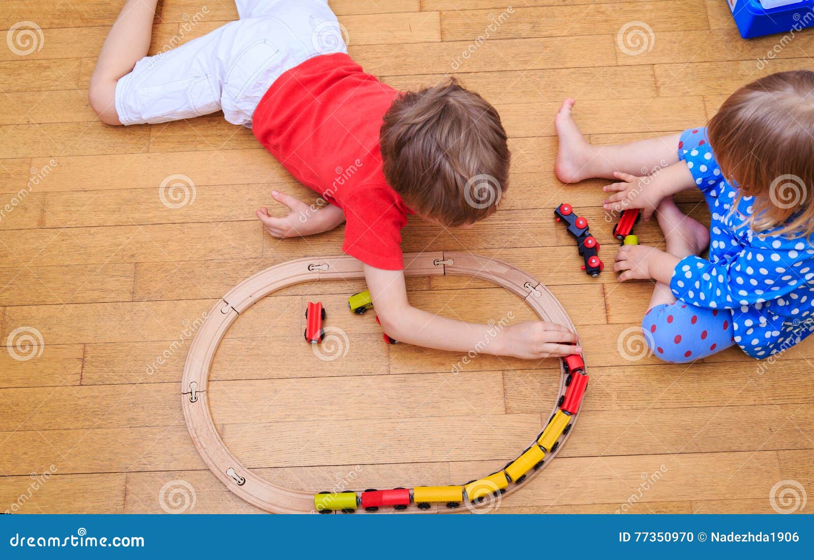 Kids Playing with Railroad and Trains Indoor Stock Photo - Image of ...