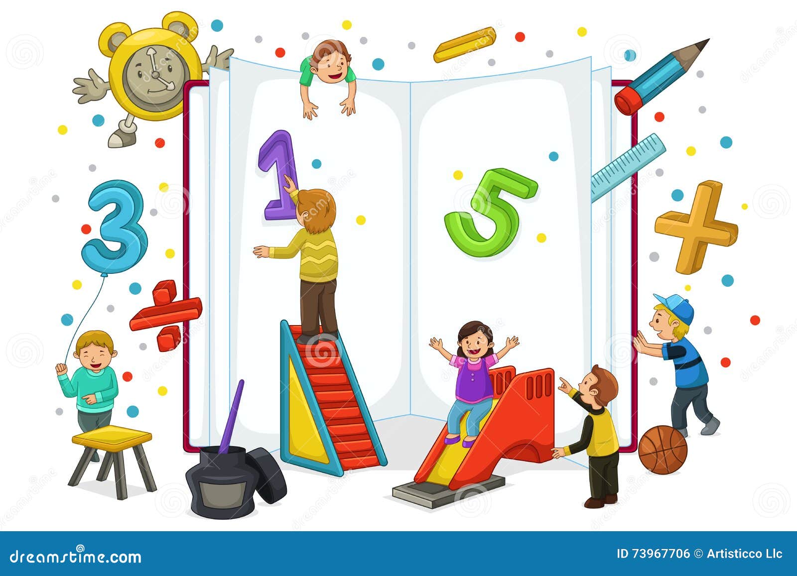 Kids Playing and Reading stock vector. Illustration of smile - 73967706