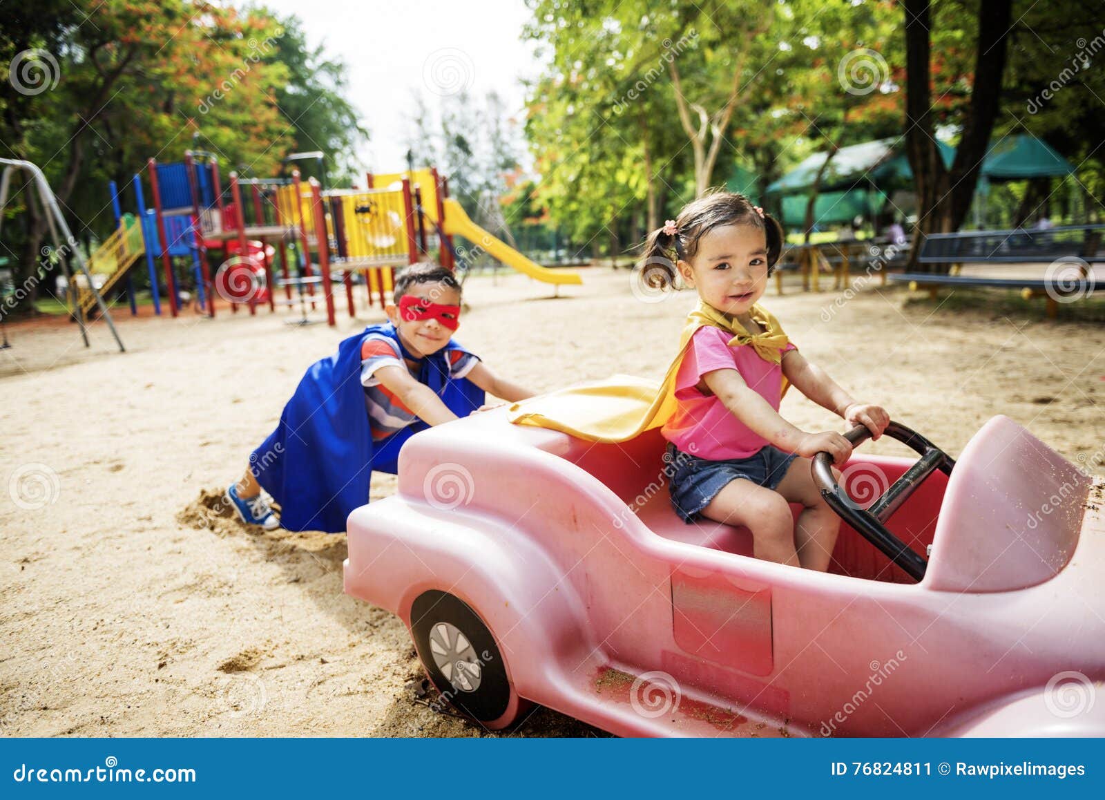 Kids Playing Riding Cart Outdoors Fun Nature Concept Stock Image ...