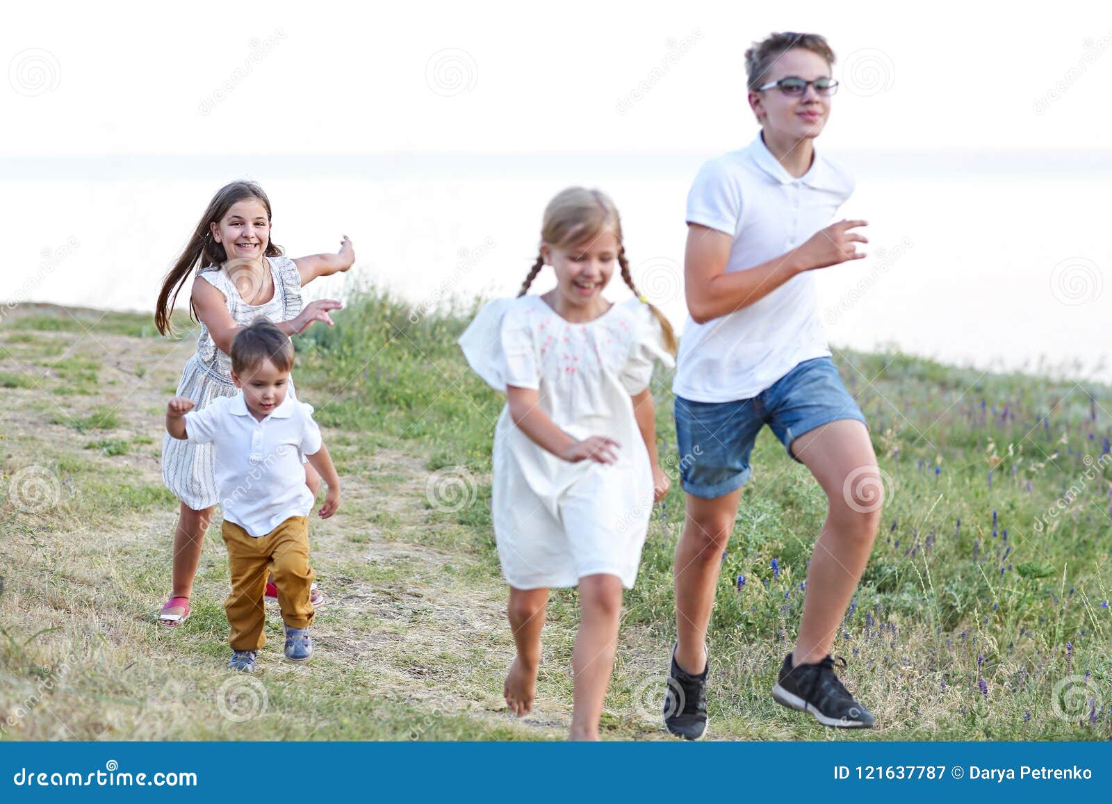 Kids Playing and Running in the Park Stock Image - Image of group ...