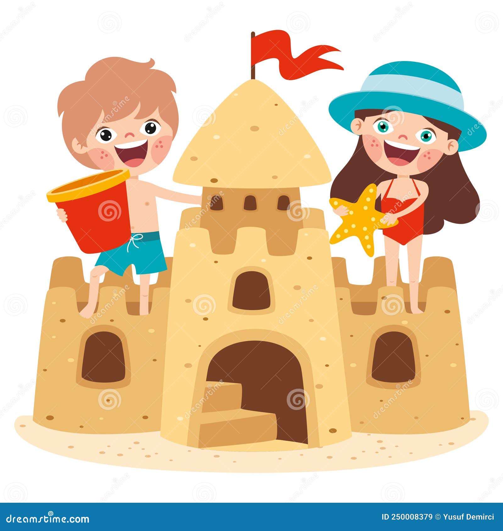 Kids Playing with Sand Castle Stock Illustration - Illustration of sand ...