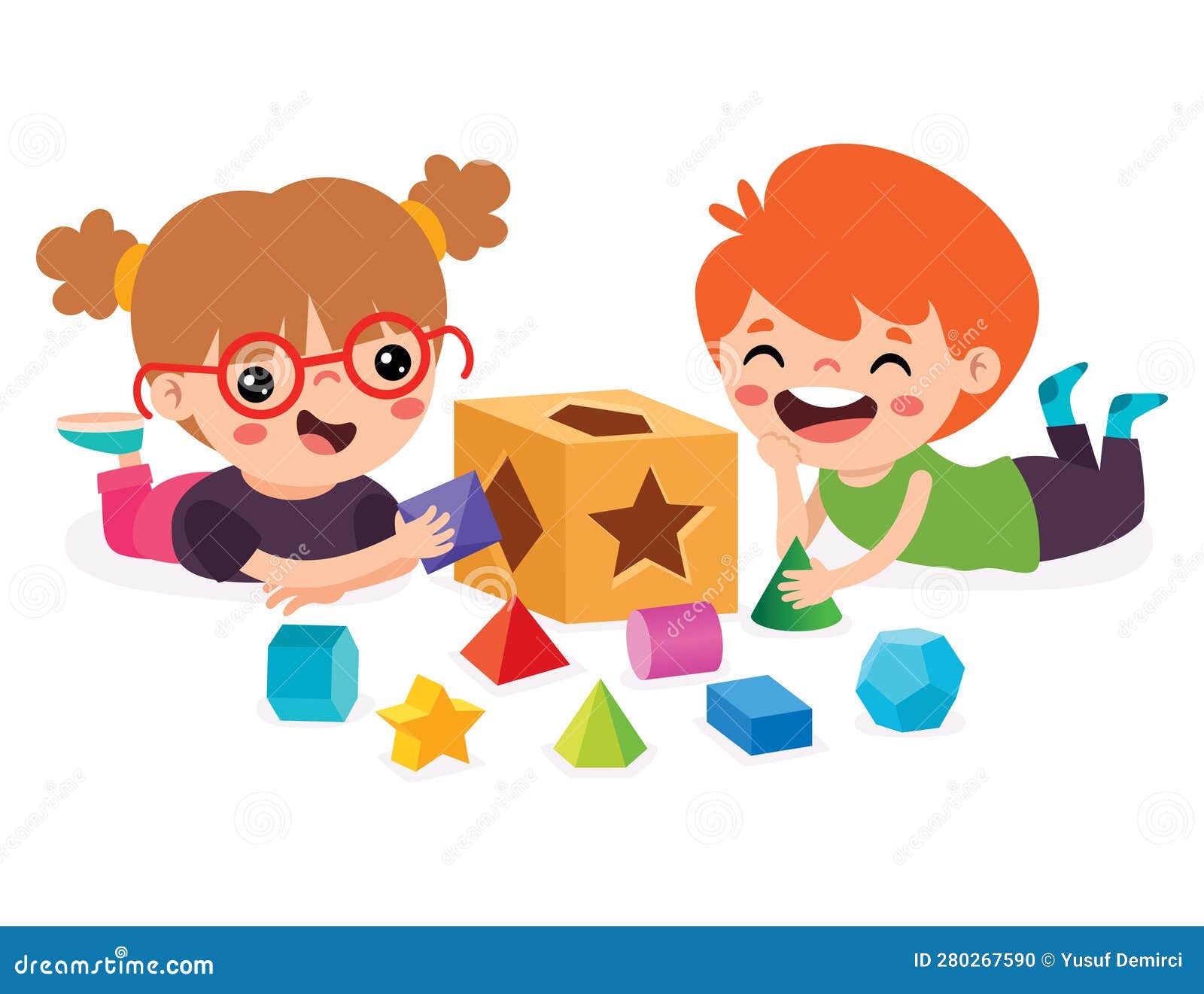 Kids Playing with Shape Sorter Toy Stock Illustration - Illustration of ...