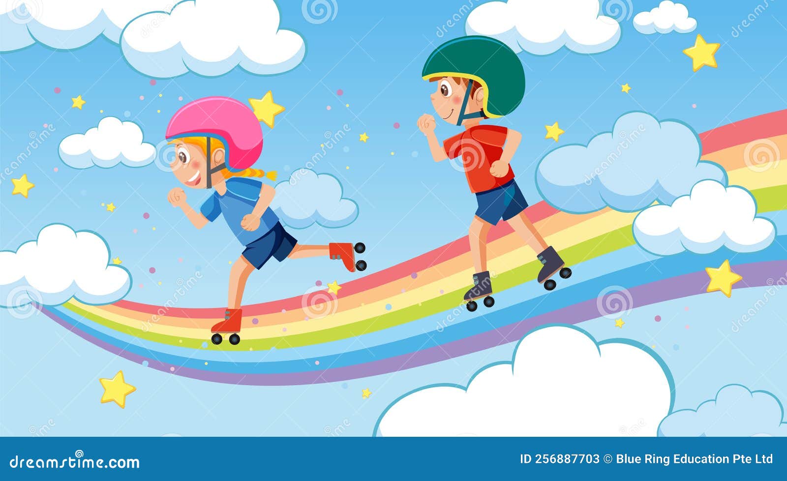 Kids Playing Skate on Rainbow Sky Stock Vector - Illustration of colour ...