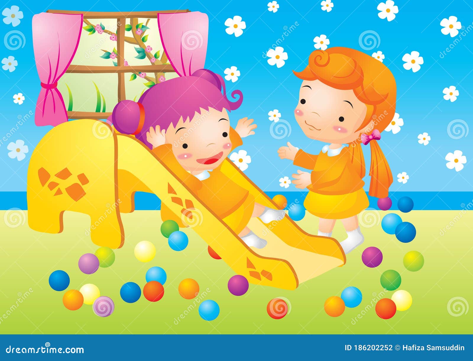Kids Playing on Slide. Vector Illustration Decorative Design Stock ...
