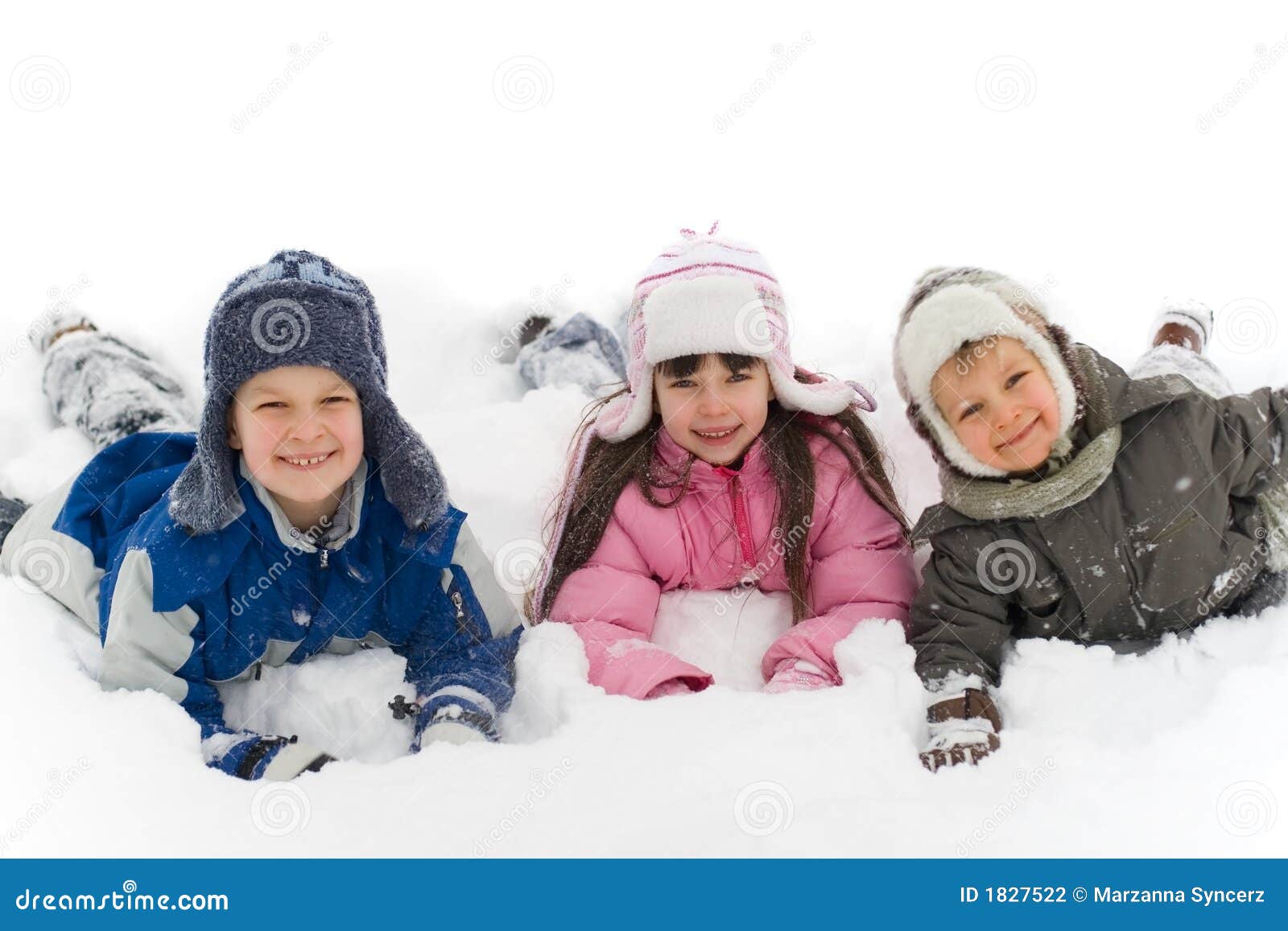 Kids Playing in the Snow stock photo. Image of contented - 1827522