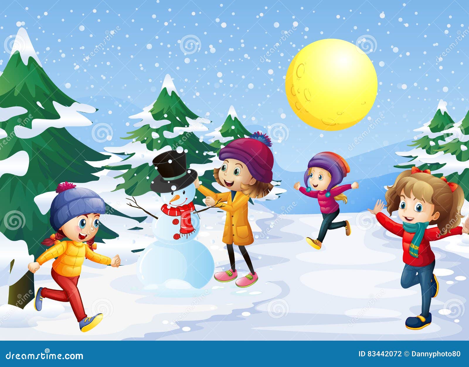 Kids Playing in the Snow on Christmas Stock Vector - Illustration of ...