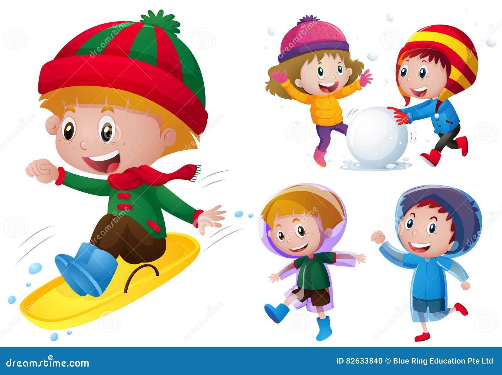 Kids Playing with Snow and Rain Stock Vector - Illustration of happy ...