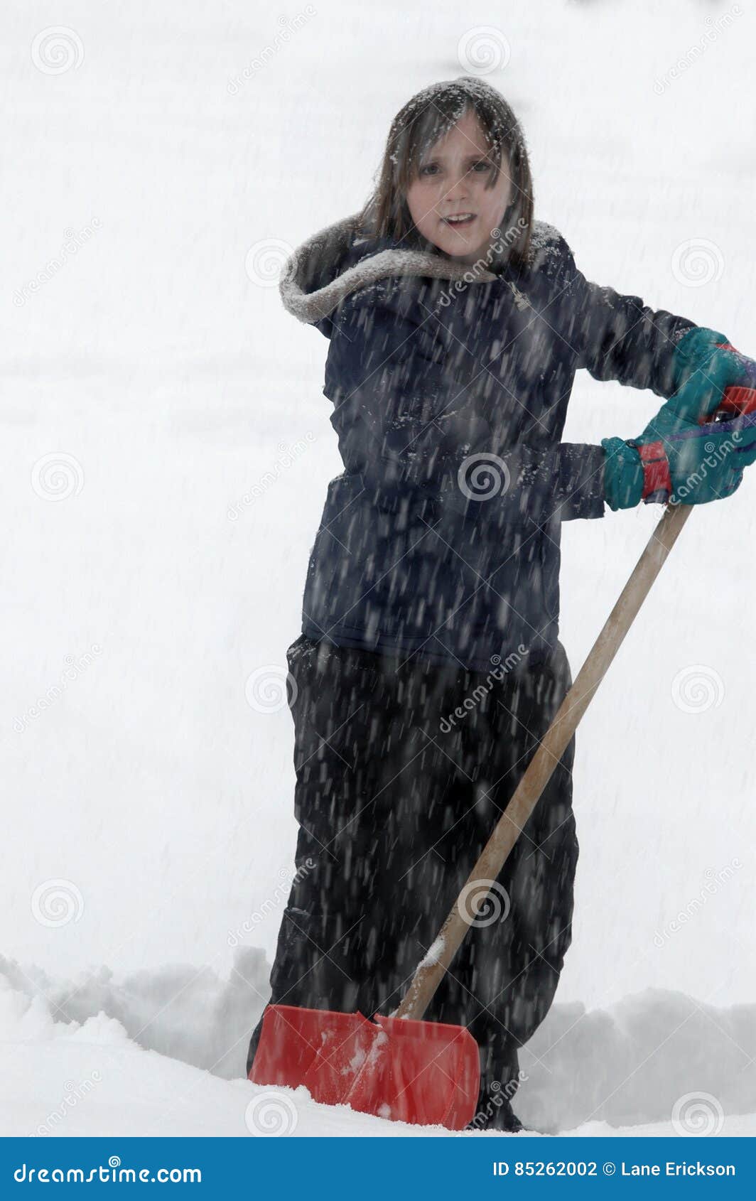 Kids Playing in Snow with Snowflakes Falling Stock Photo - Image of ...