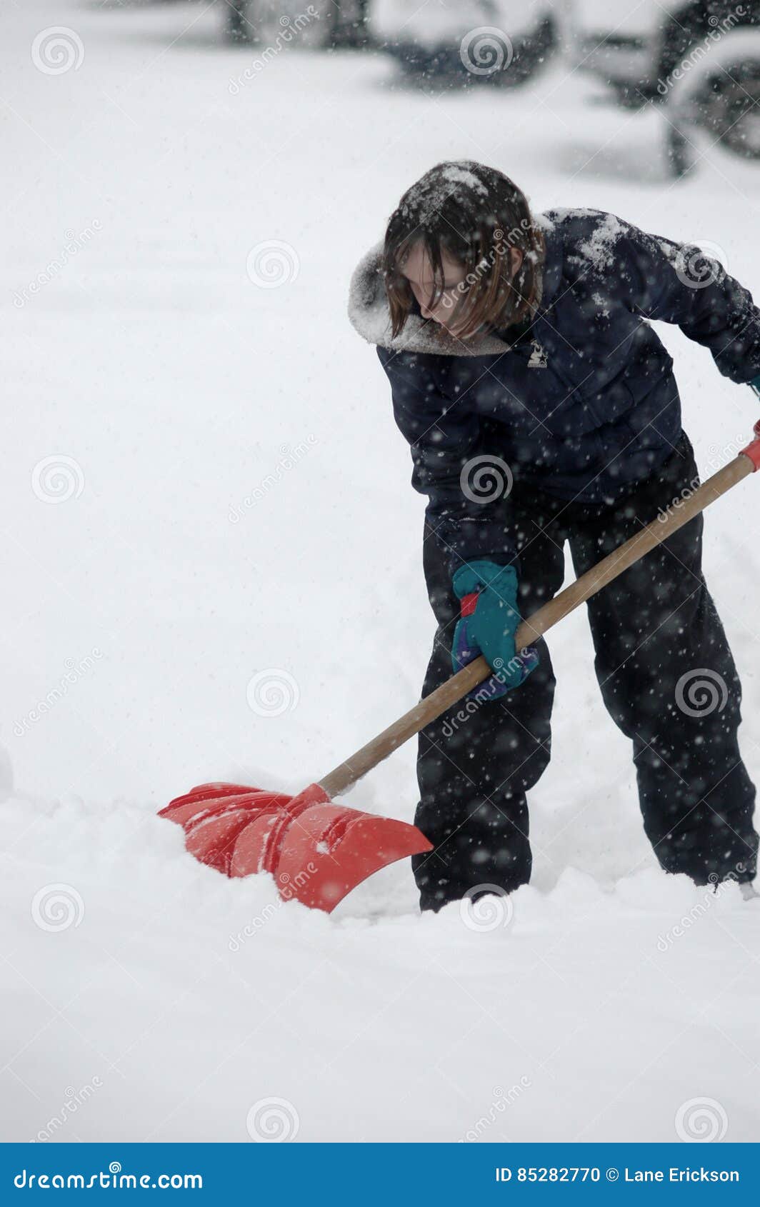 Kids Playing in Snow with Snowflakes Falling Stock Photo - Image of ...