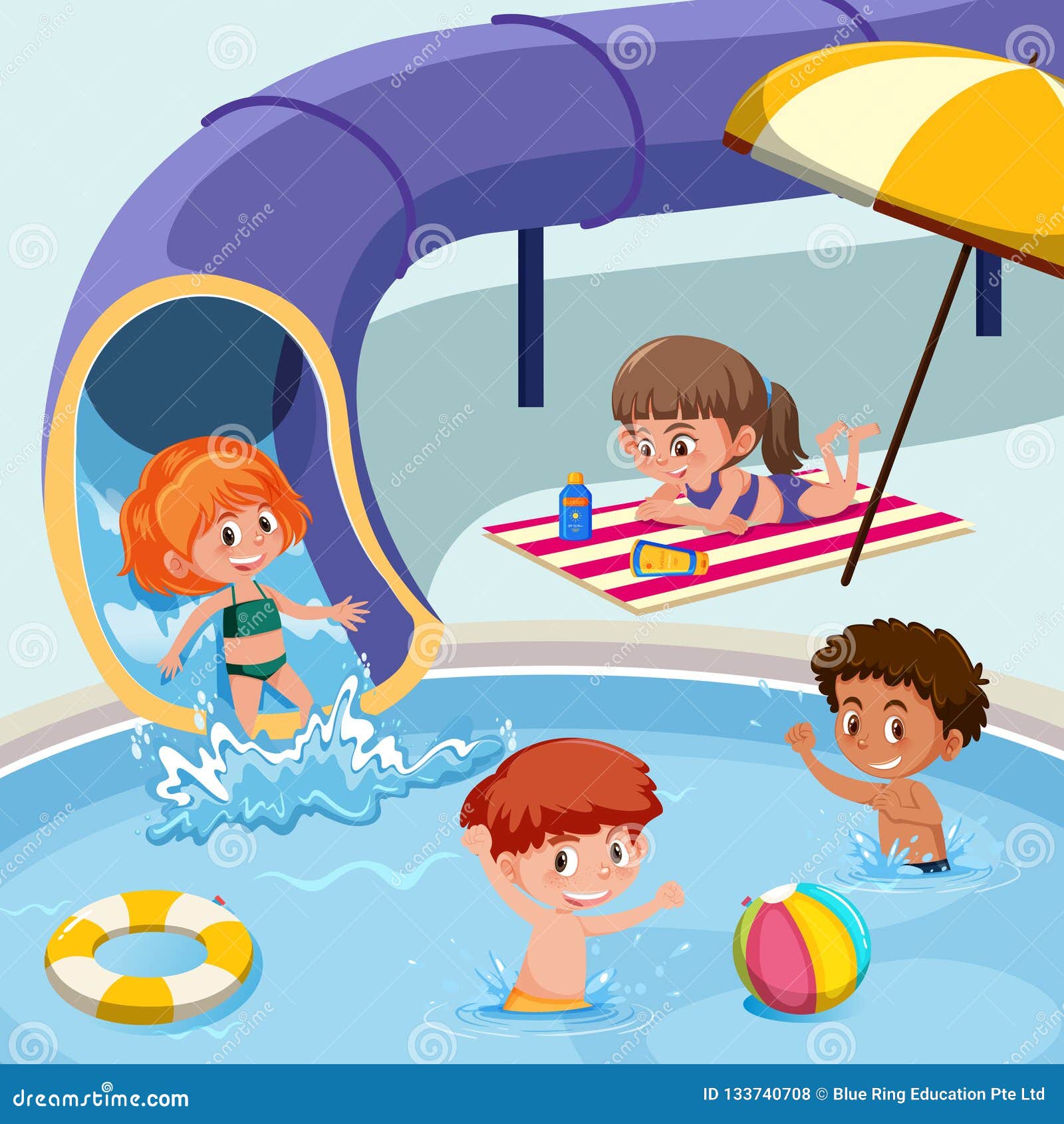 Kids Playing at Swimming Pool Stock Vector - Illustration of drawing ...