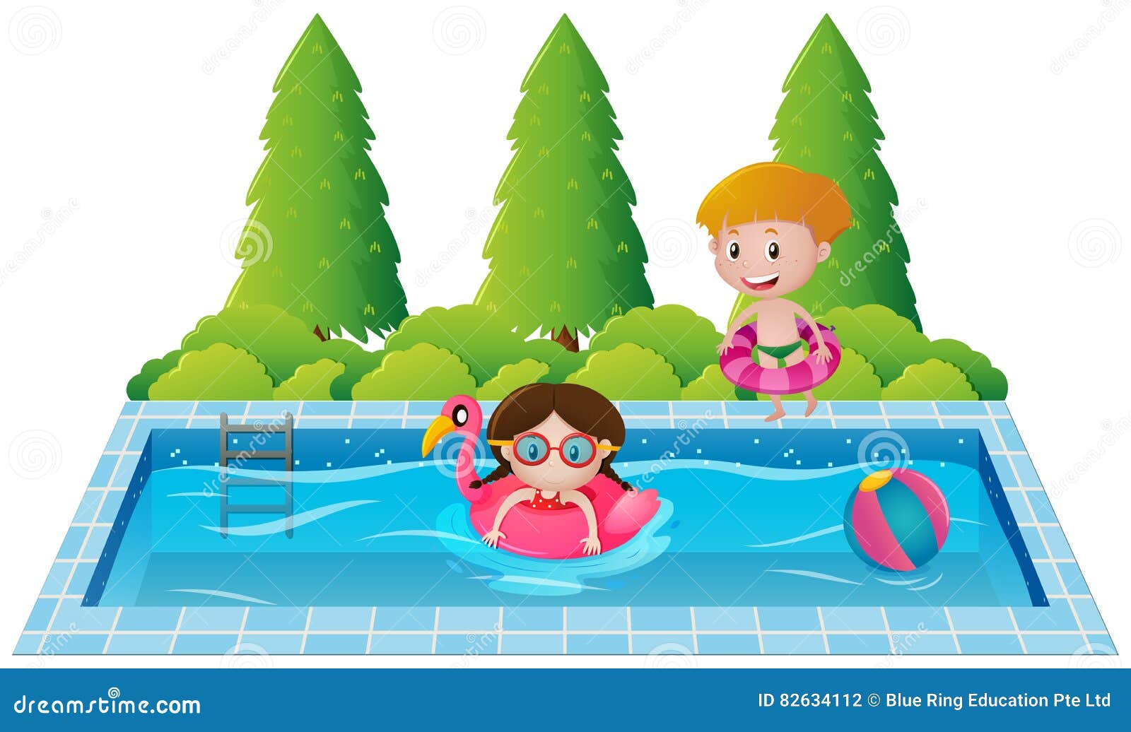 Kids Playing in the Swimming Pool Stock Vector - Illustration of ...