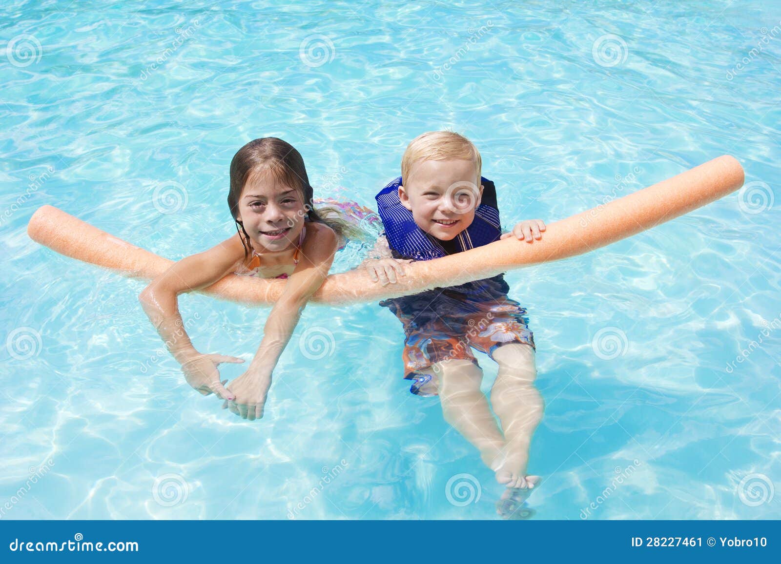 Kids Playing in the Swimming Pool Together Stock Image - Image of cute ...
