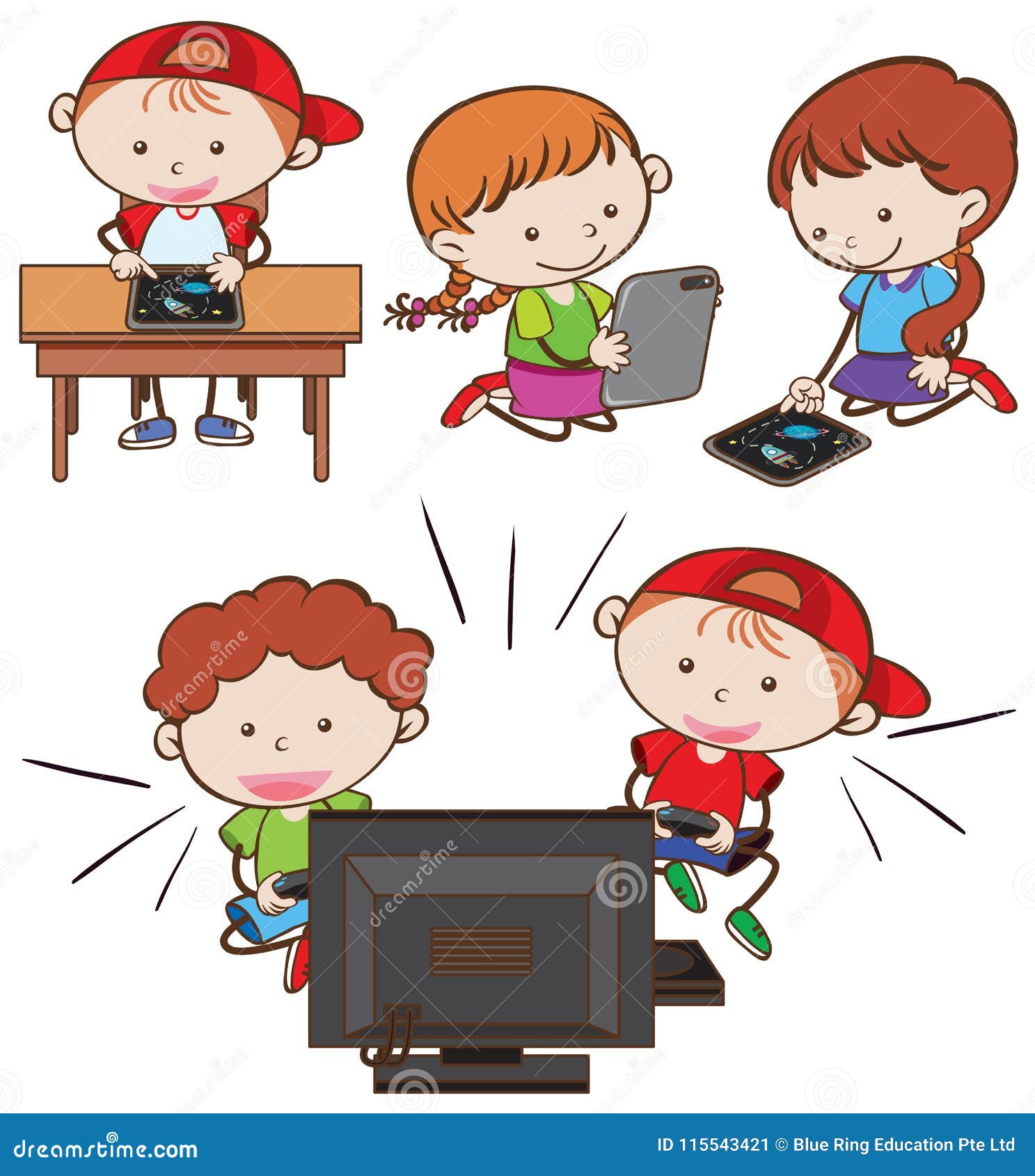 Kids Playing Tablet and Computer Game Stock Vector - Illustration of ...
