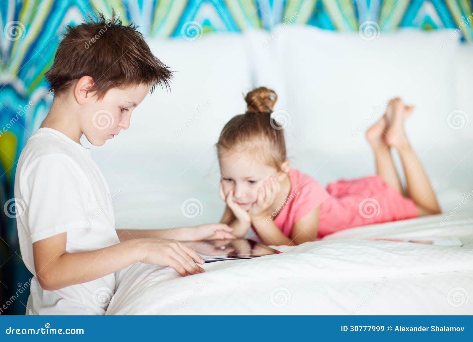 Kids Playing on Tablet Device Stock Image - Image of child, room: 30777999
