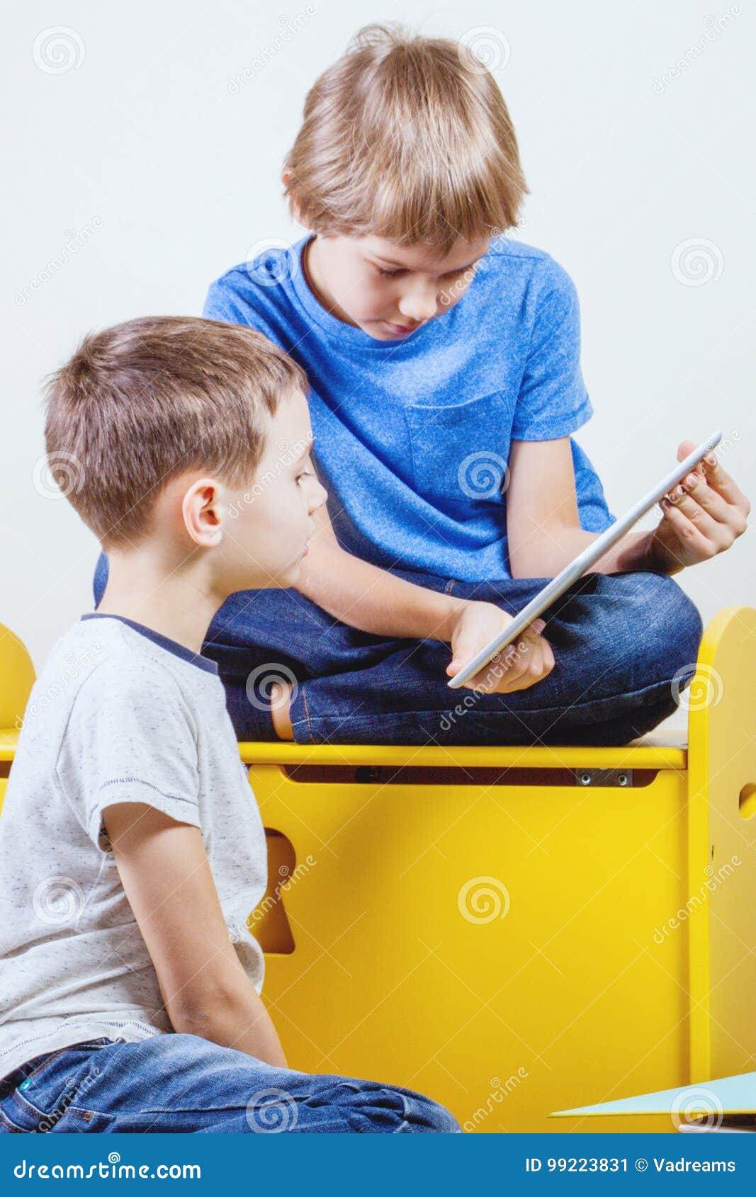 Children Playing on Tablet. Kids Looking at Computer Stock Image ...