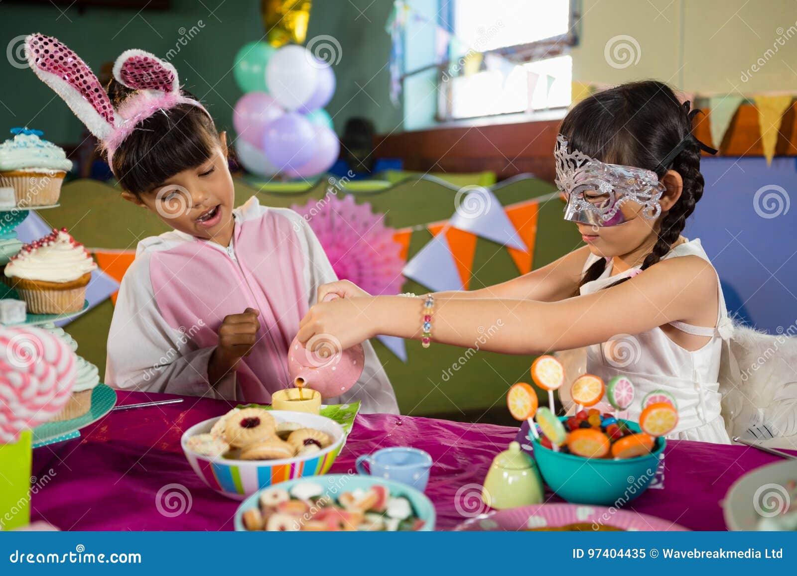 Kids Playing with Tea Set during Birthday Party Stock Image - Image of ...