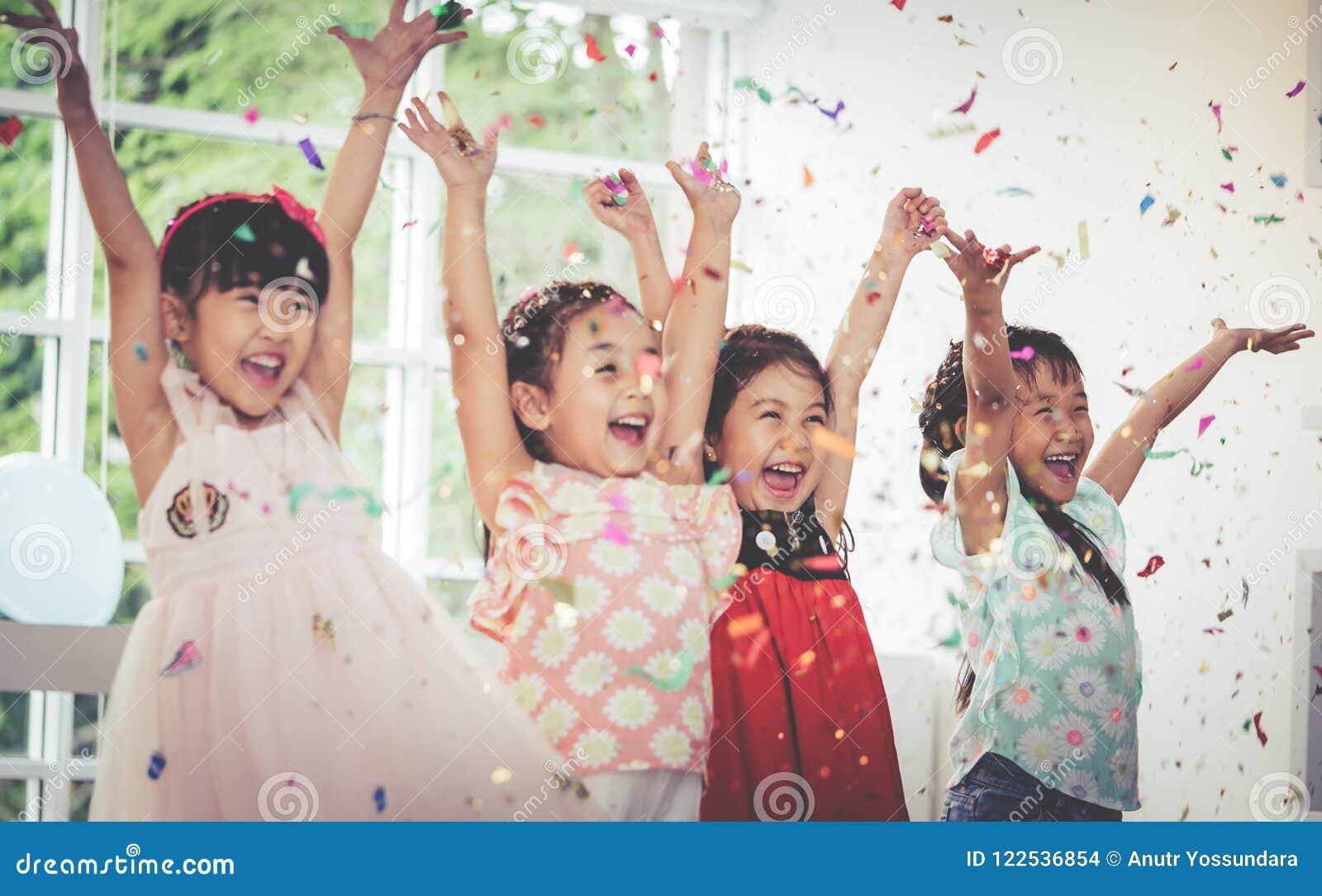 Kids Playing and Throwing Paper in Kid Party Stock Photo - Image of ...