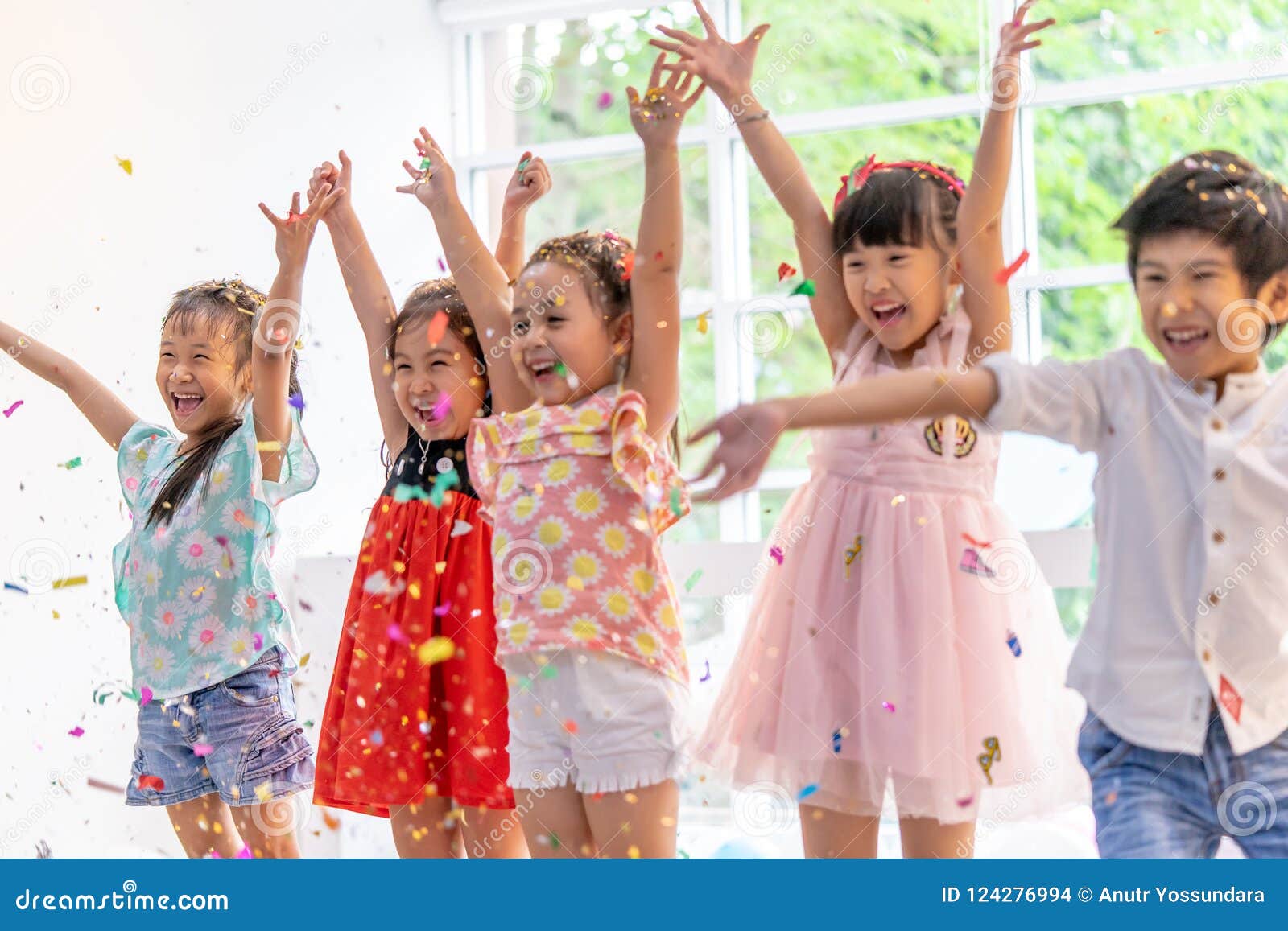 Kids Playing and Throwing Paper in Kid Party Stock Photo - Image of ...