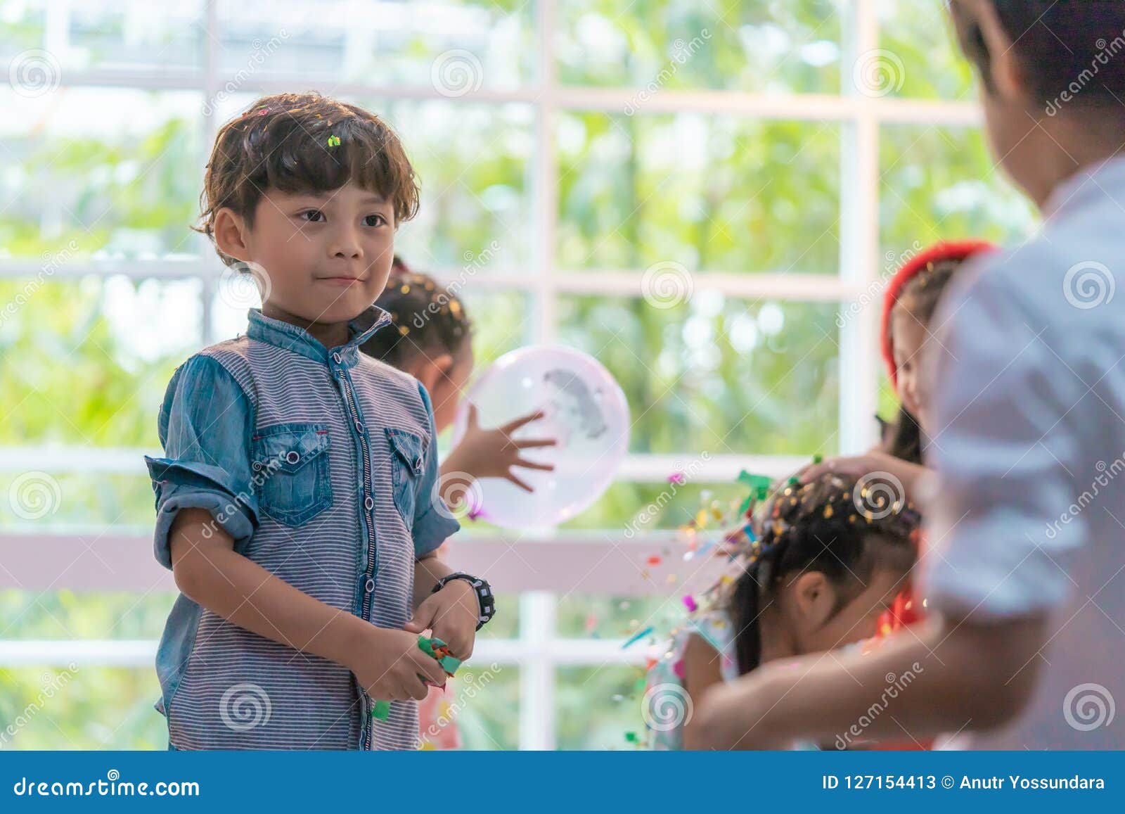Kids Playing and Throwing Paper in Kid Party Stock Image - Image of ...