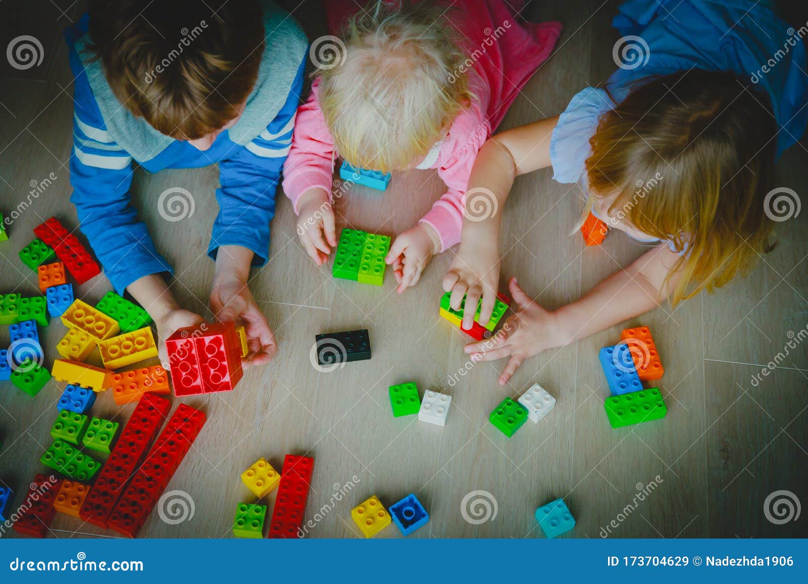 Kids Playing with Plastic Blocks, Learning Concept Stock Image - Image ...
