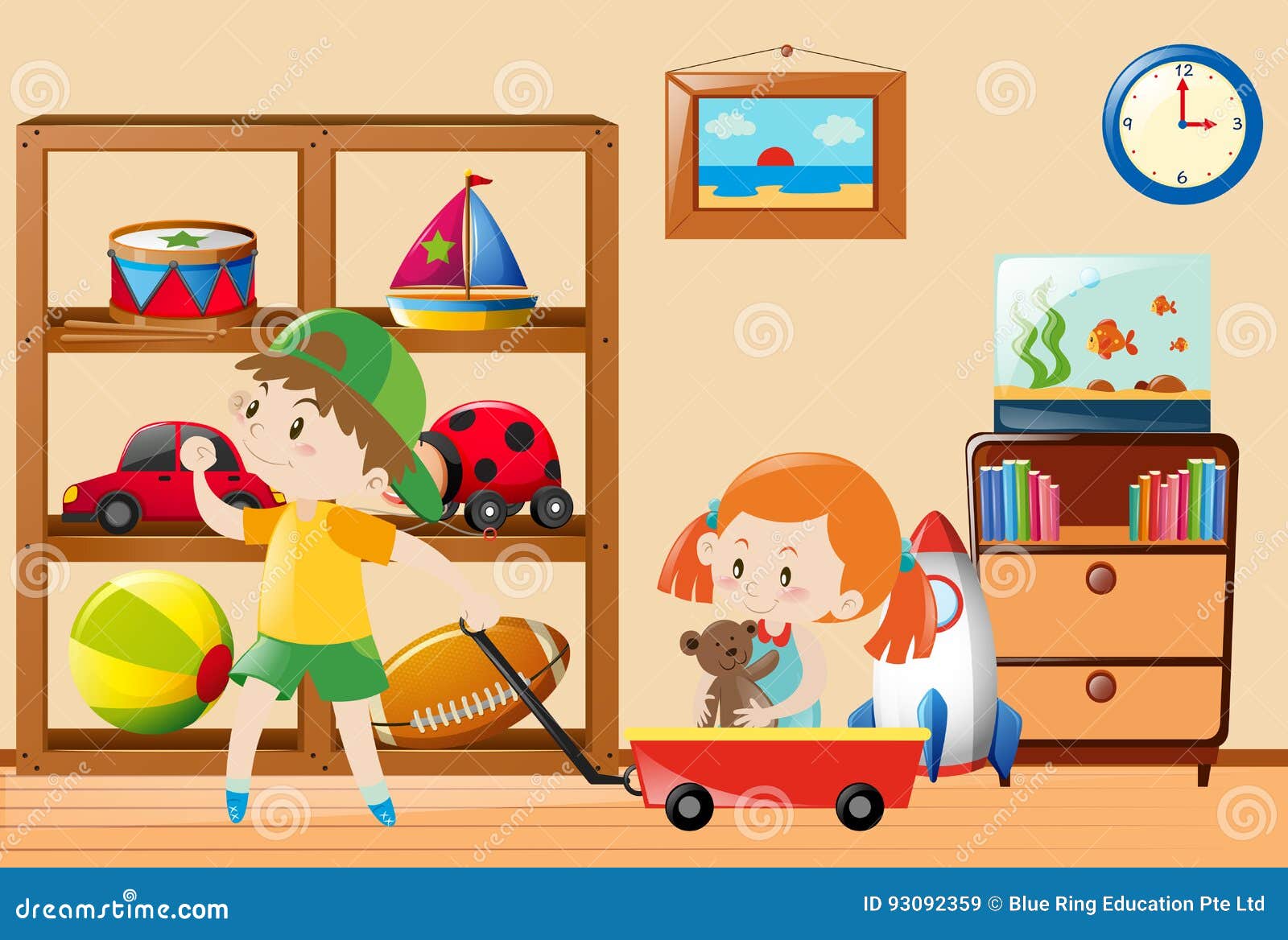 Kids Playing with Toys in the Room Stock Vector - Illustration of ...