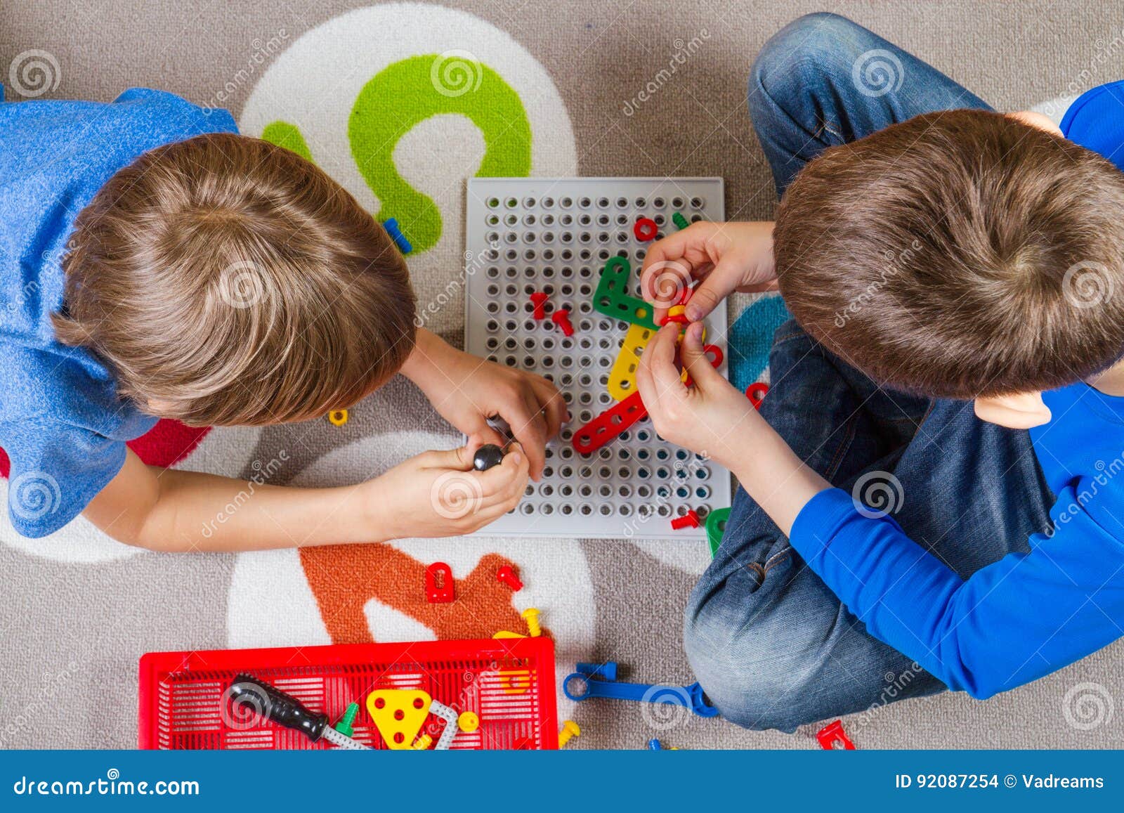 Kids Playing with Toys Tool Kit.Top View Stock Photo - Image of home ...