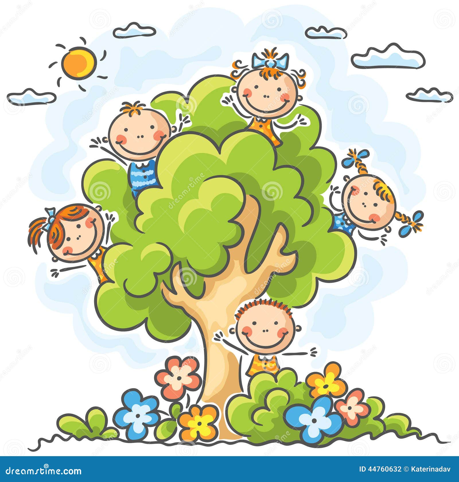 Kids playing in the tree stock vector. Illustration of friend - 44760632