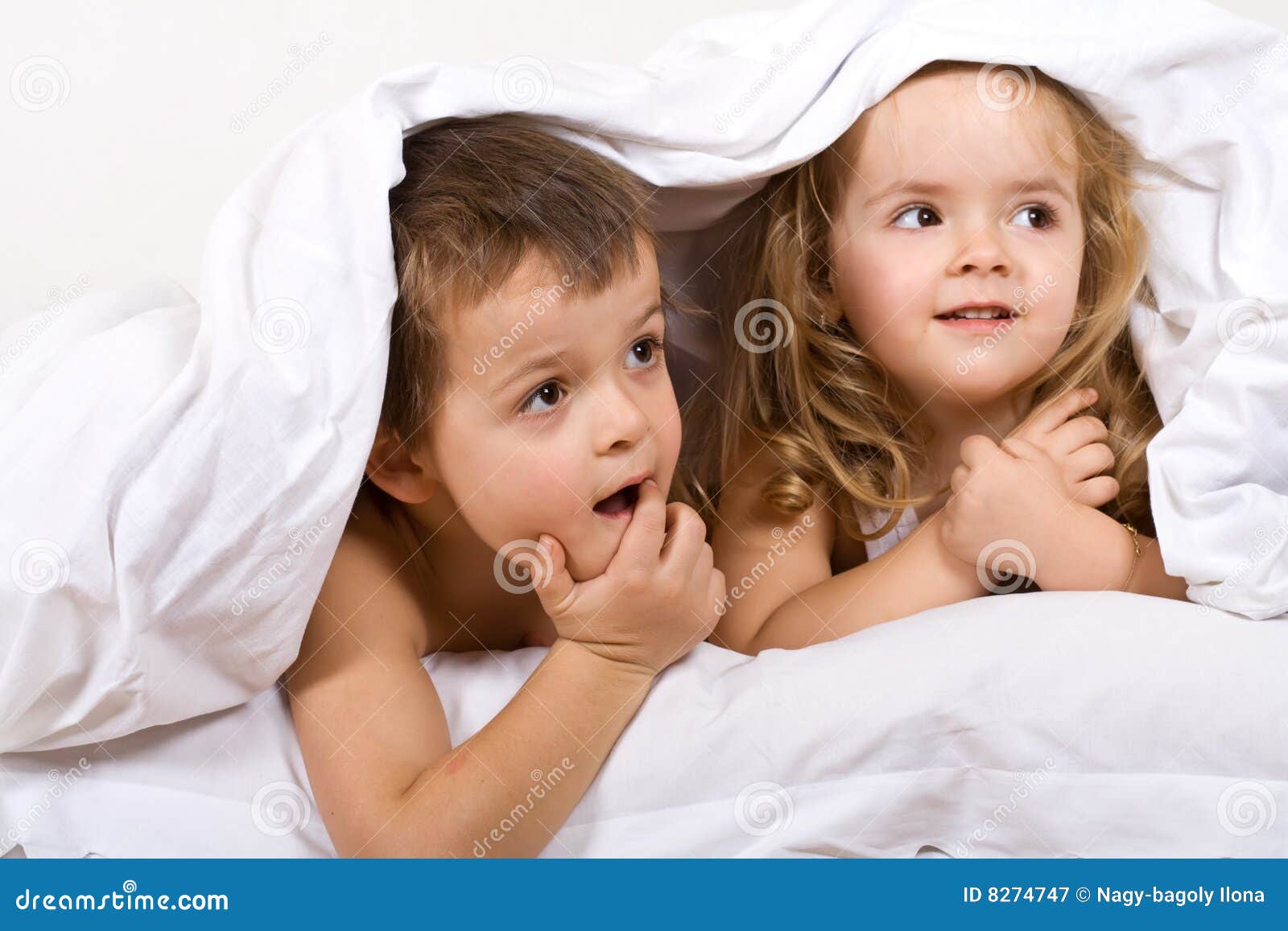 Kids Playing Under the Quilt in Bed Stock Image - Image of siblings ...