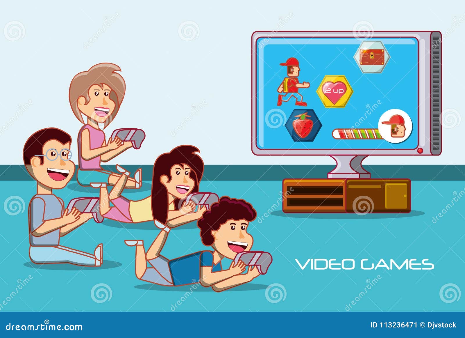 Kids Playing with Video Game Console Stock Vector - Illustration of ...