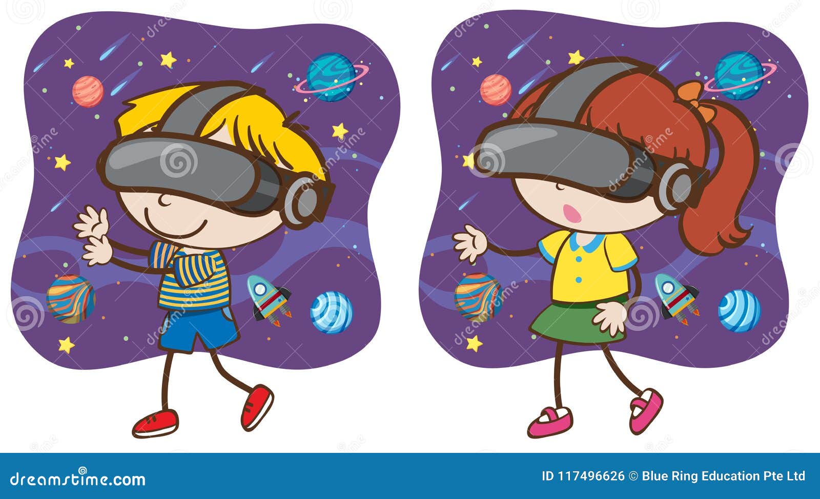 Kids Playing Virtual Reality Game Stock Vector - Illustration of modern ...