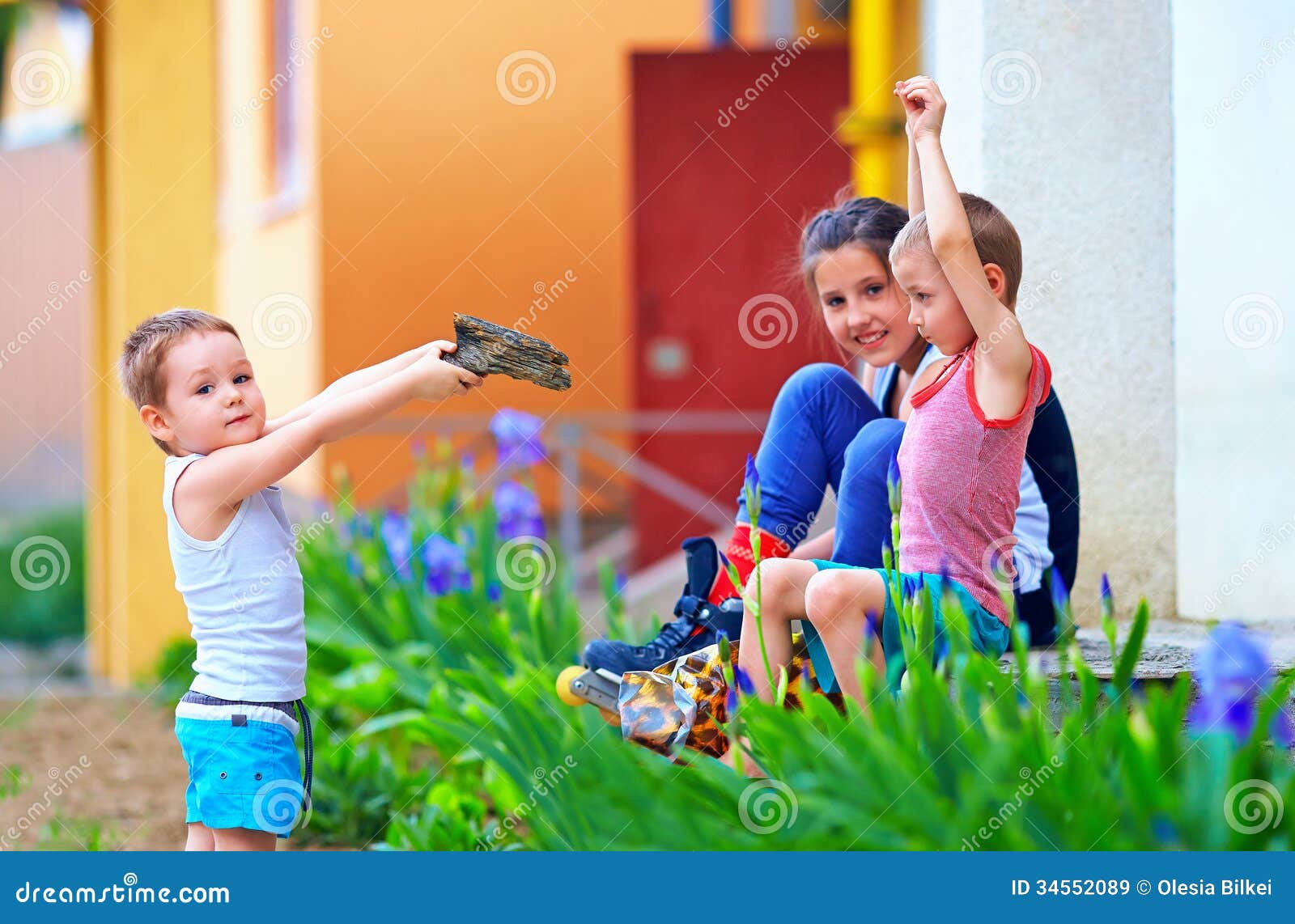 Kids Playing in War on Backyard Stock Image - Image of childhood, life ...