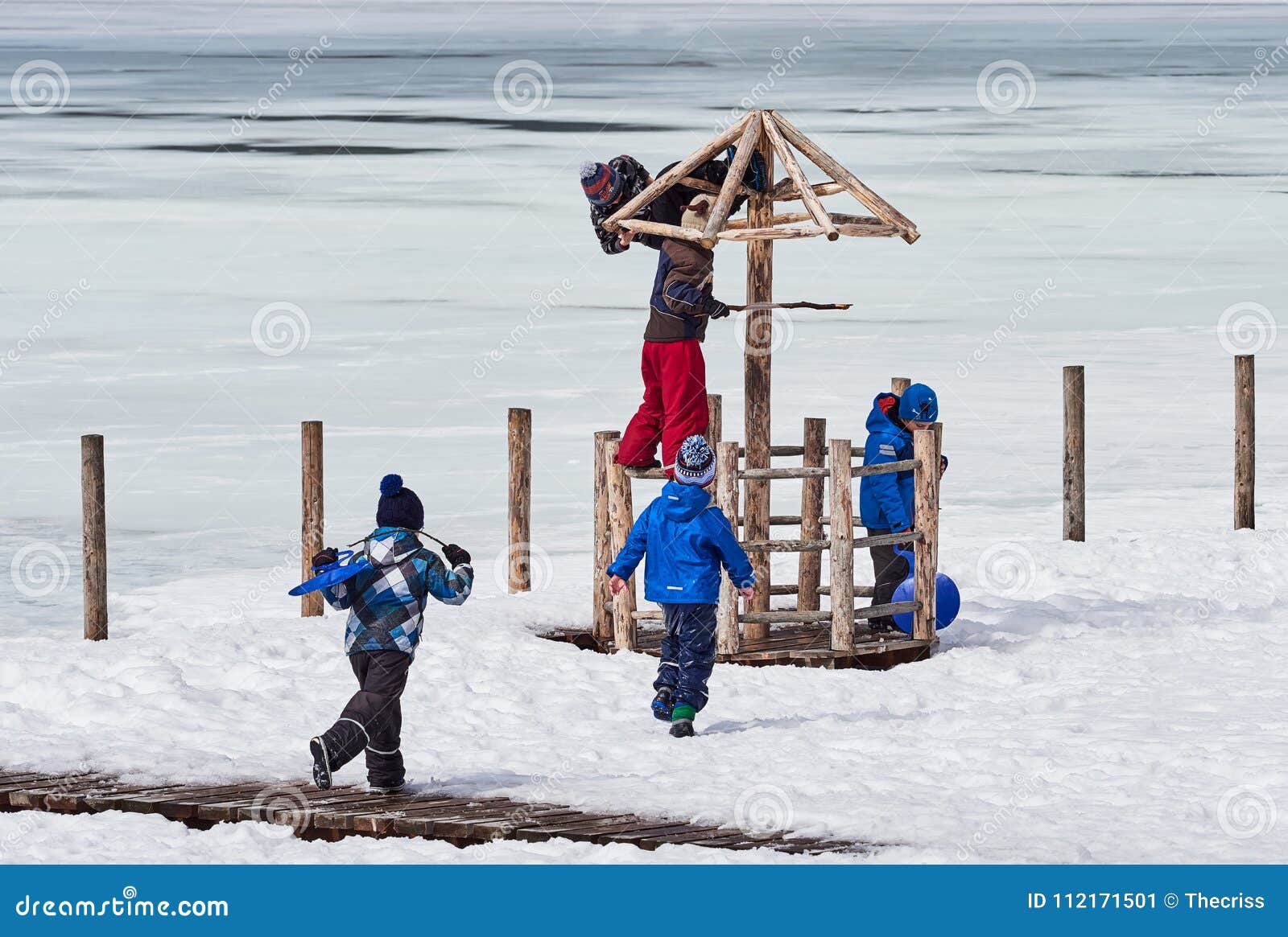 Kids playing in winter editorial photo. Image of outdoor - 112171501