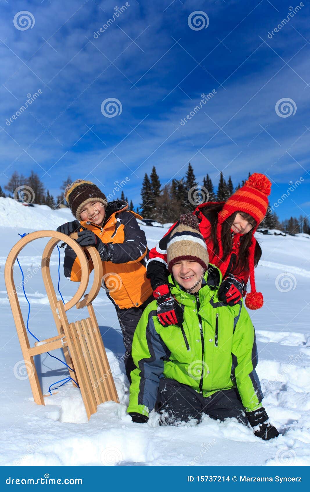 Kids Playing in Winter Snow Stock Photo - Image of happy, happily: 15737214