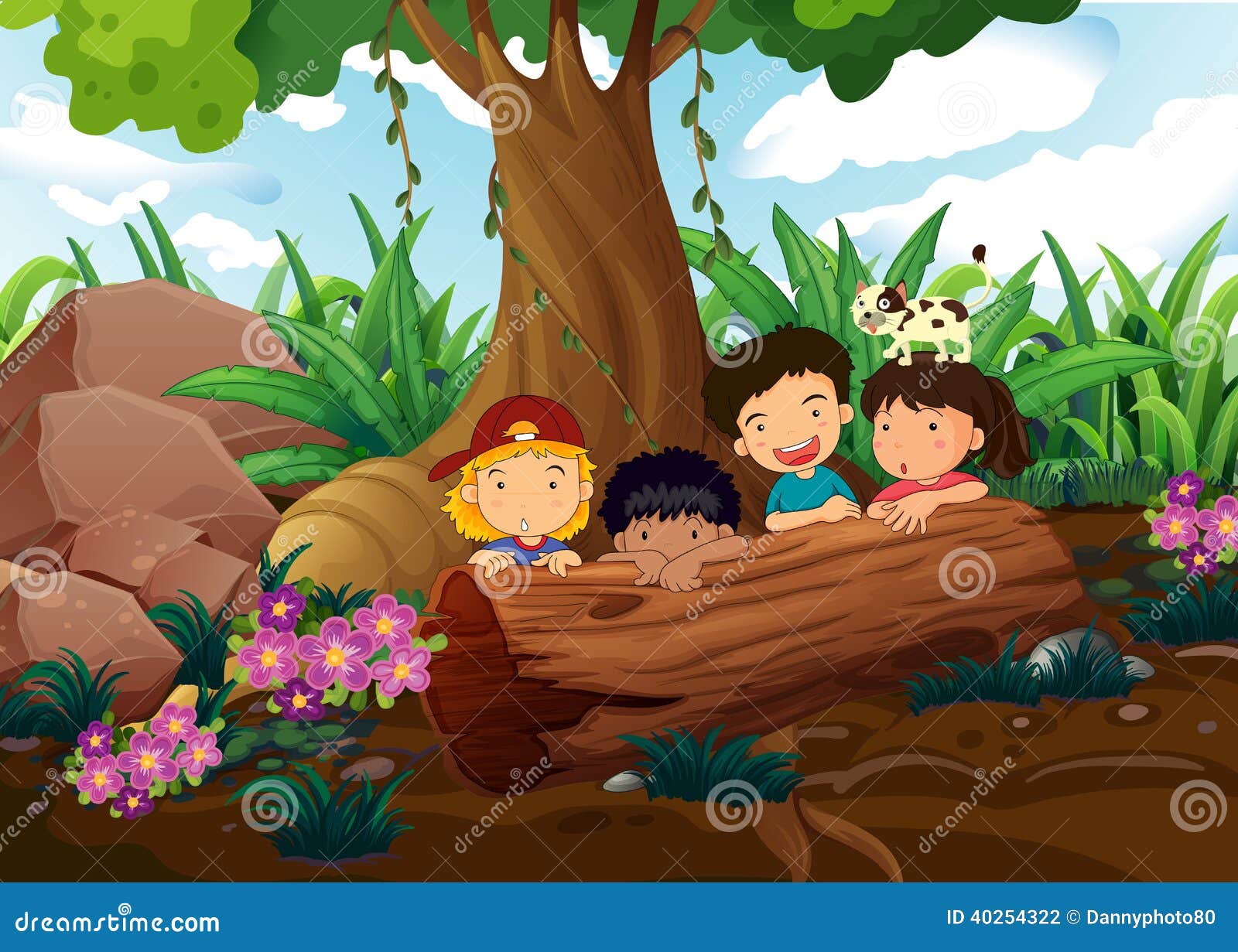 Kids playing at the woods stock vector. Illustration of cartoon - 40254322