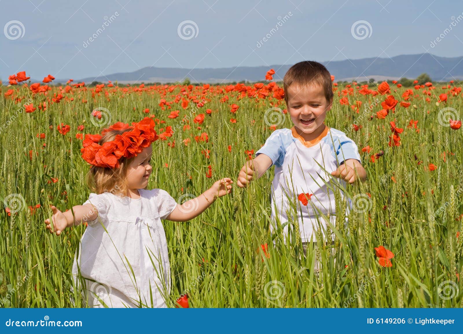 Kids on poppy field stock photo. Image of enjoy, nature - 6149206