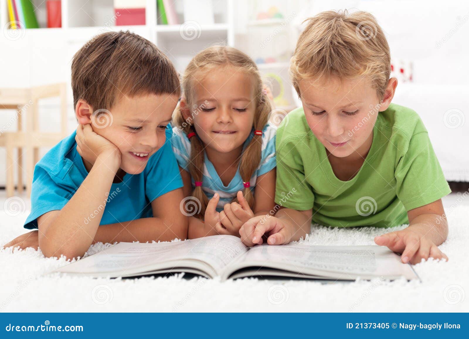 Kids Practice Reading Together Stock Image - Image of child, education ...