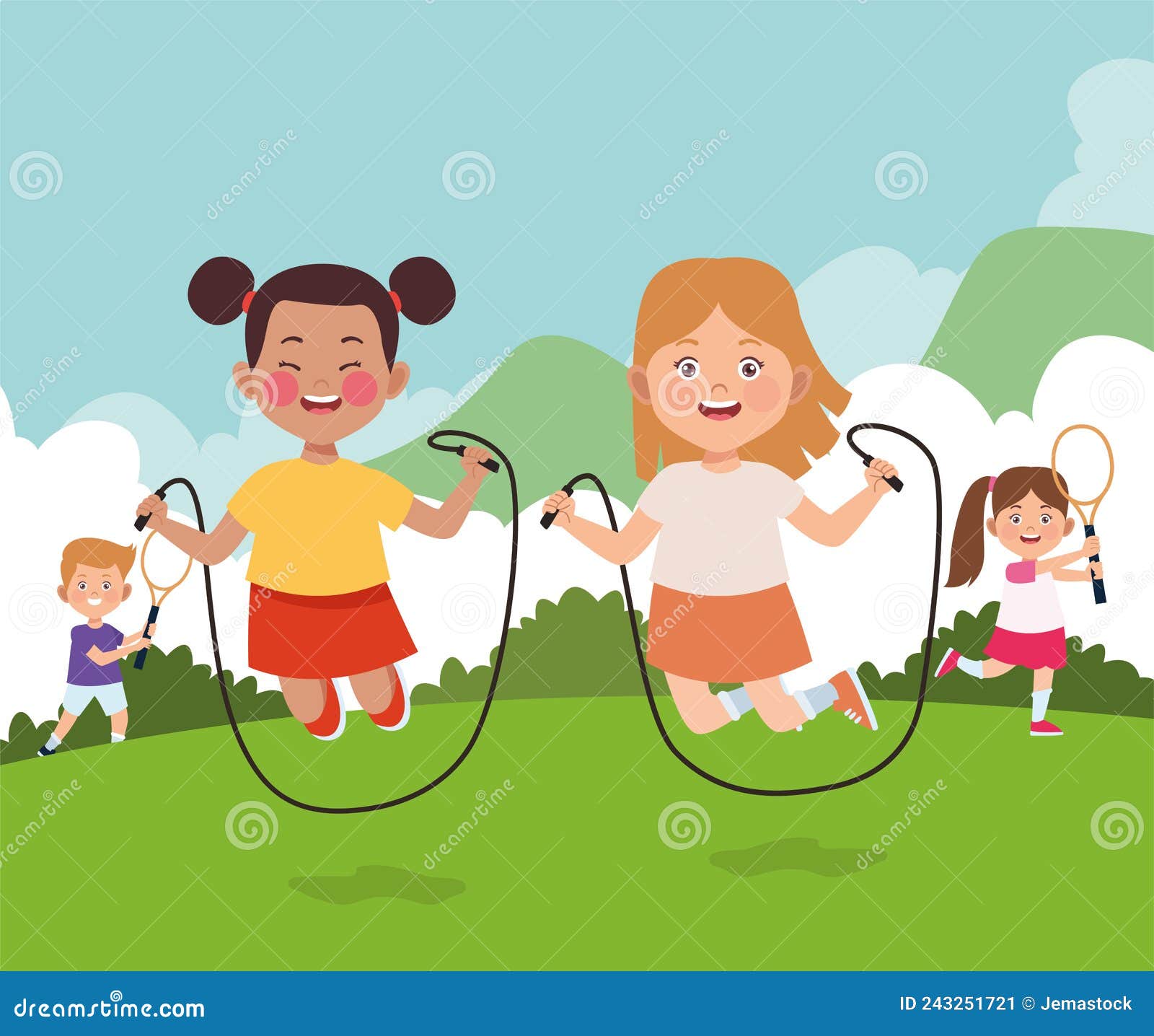 Kids Practicing Activities in the Camp Stock Vector - Illustration of ...