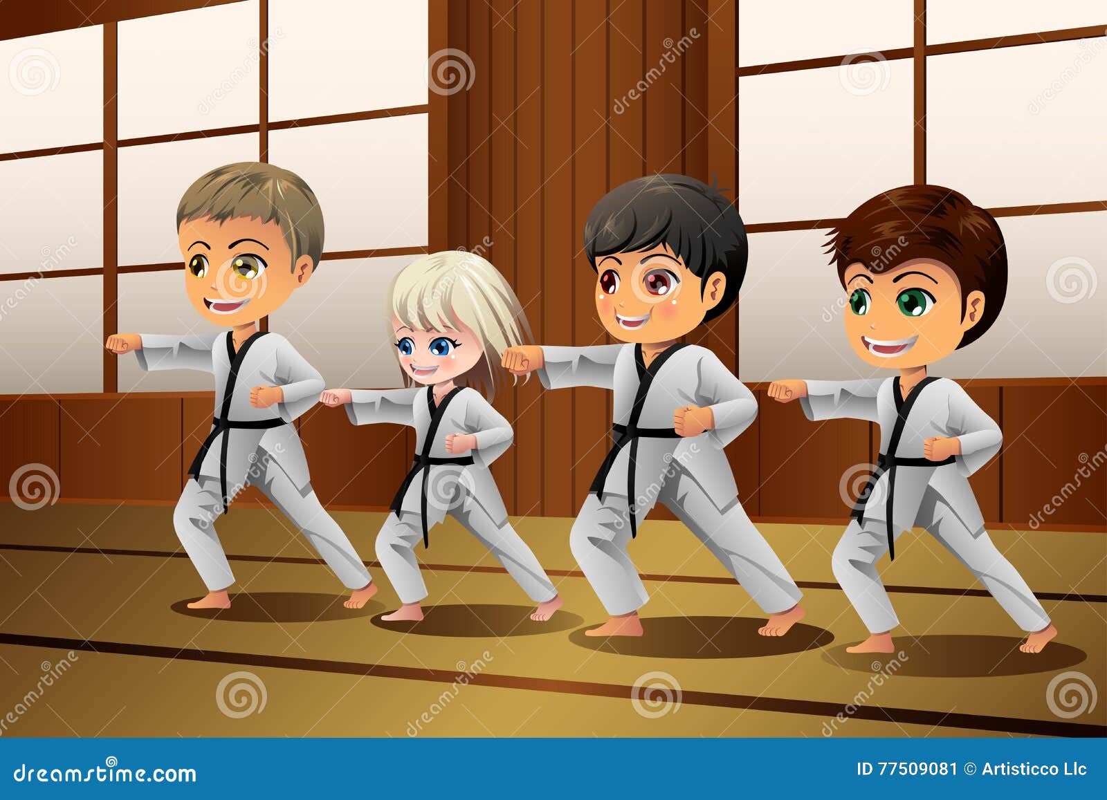 Kids Practicing Martial Arts in the Dojo Stock Vector - Illustration of ...