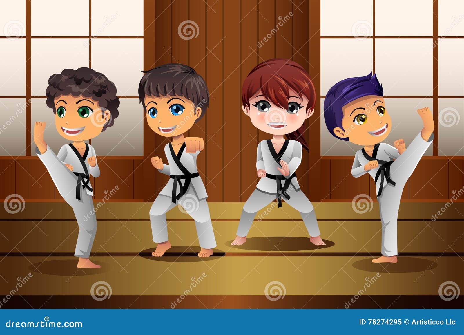 Kids Practicing Martial Arts in the Dojo Stock Vector - Illustration of ...