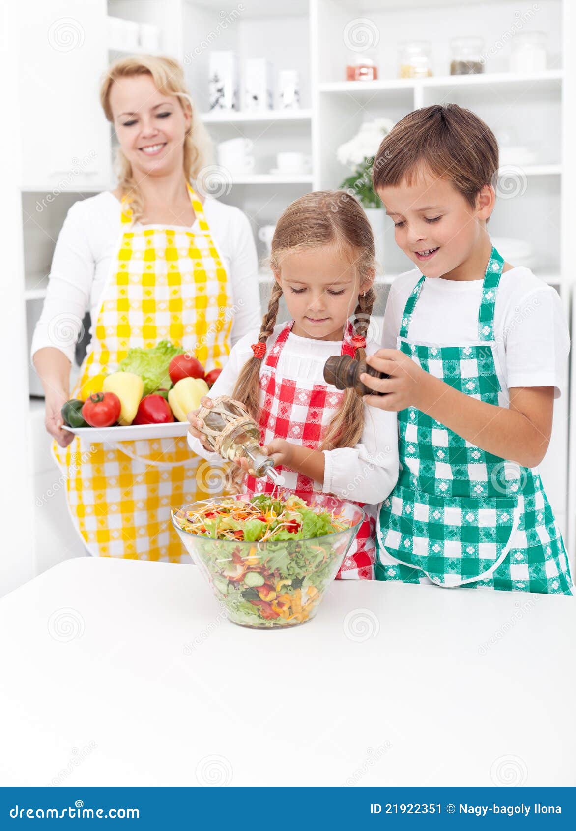 Kids Preparing a Healthy Fresh Salad Stock Image - Image of interior ...