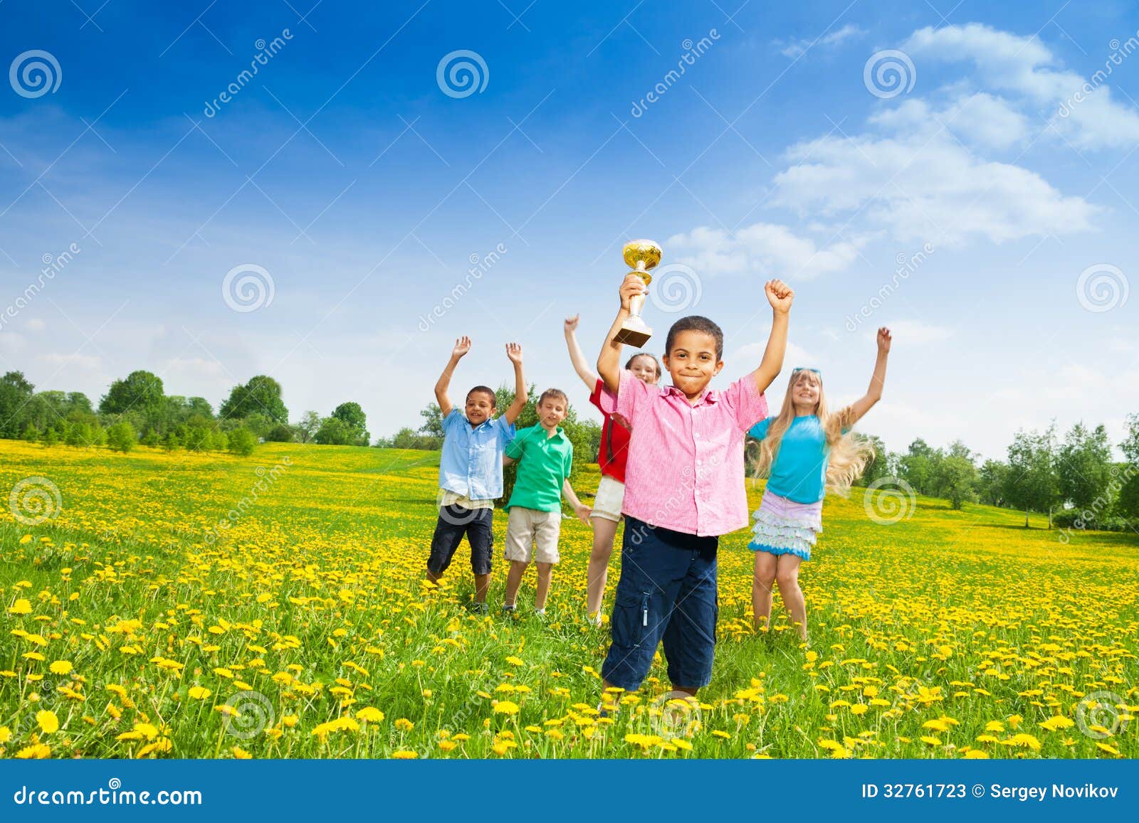 Kids with prize stock image. Image of boys, holding, group - 32761723
