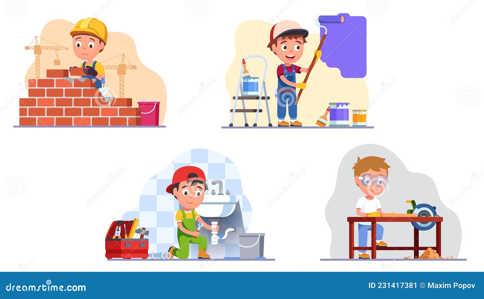 Builder Brickwork Construction And Repair Cartoon Vector ...