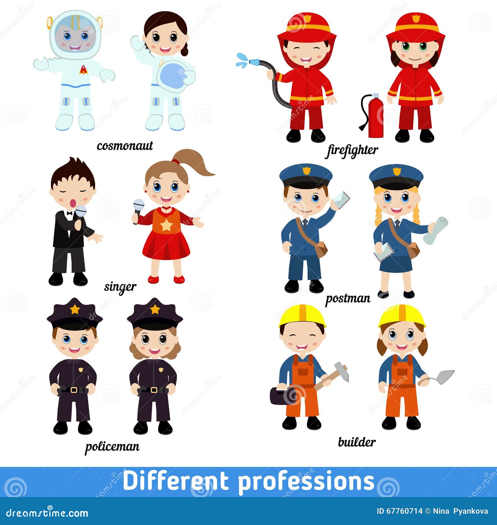 Kids Professions. Cartoon Happy Children Different Professions Vector ...