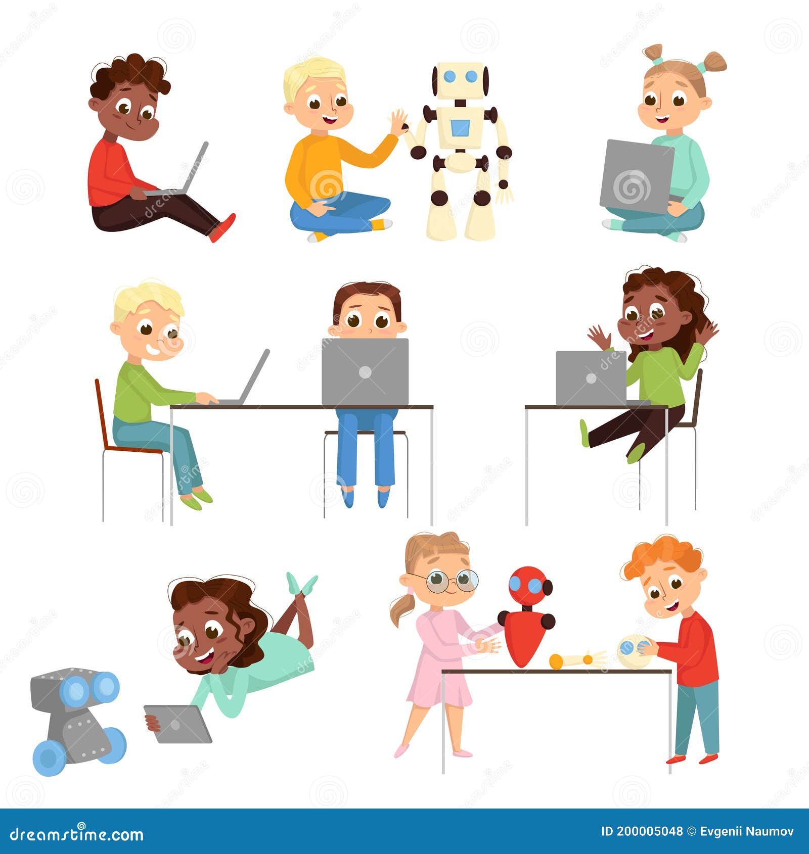 Kids Programmer Characters Set, Boys and Girls Using Computers ...