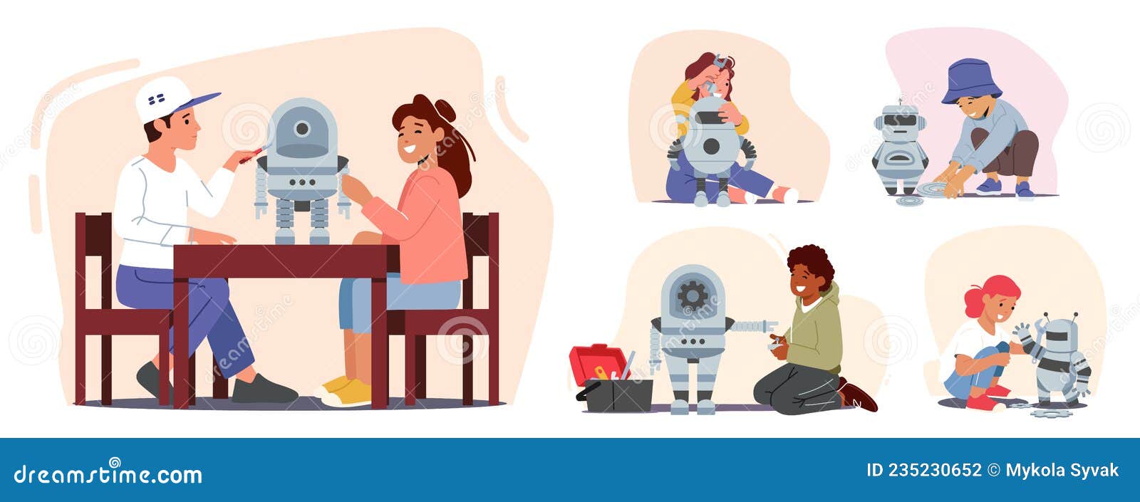 Kids Programming and Creating Robots in Class. Engineering for Kids, Children Learn Science ...